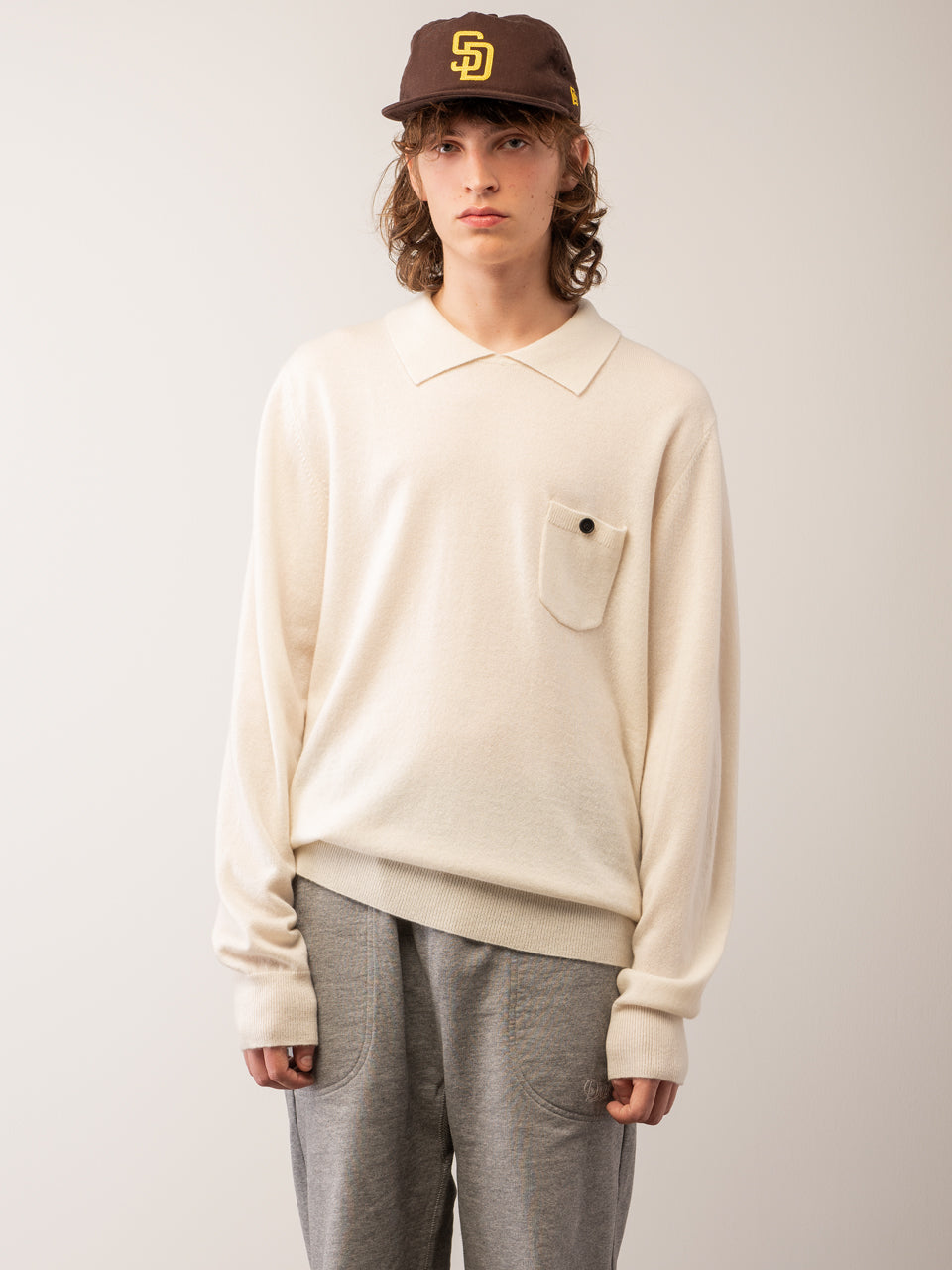 Men Polo Sweater_Vintage White – Pure Cashmere NYC